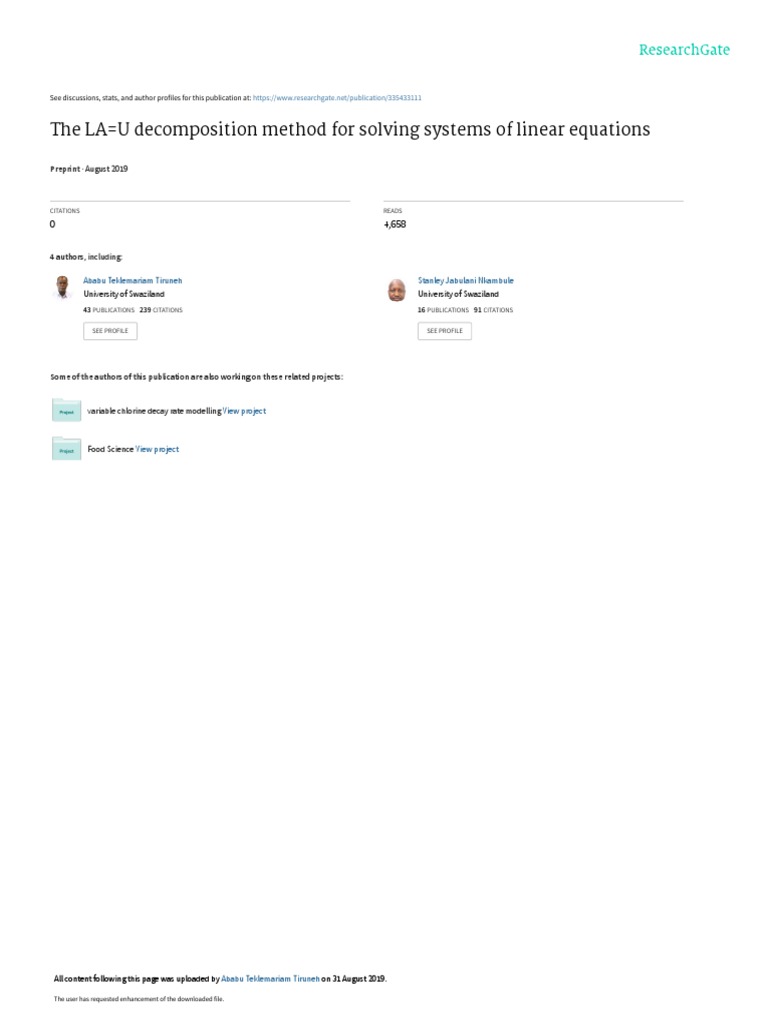Direct Solution To Equations Using The LA Form Revised 1 | PDF | Matrix ...
