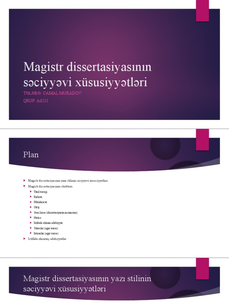Magistr Dissertasiyasının Səciyyəvi Xüsusiyyətləri | PDF