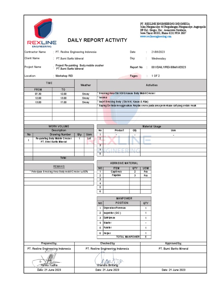 Daily Report 210623 Repair Crusher | PDF