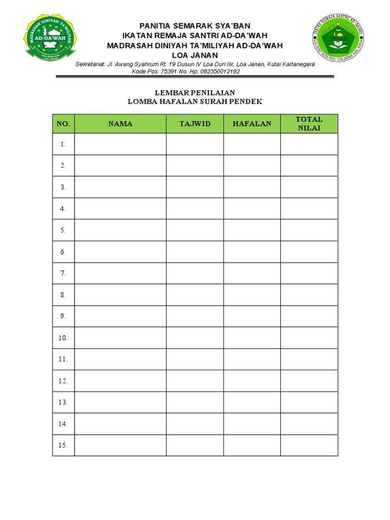 Lembar Penilaian & Absen Panitia | PDF