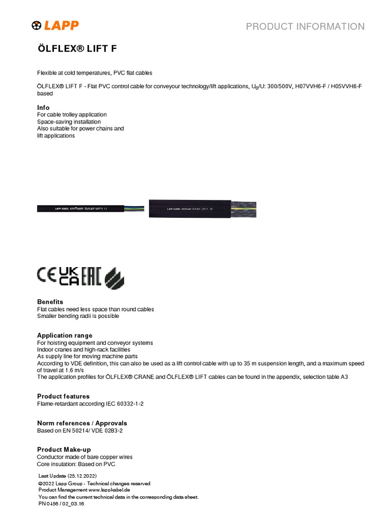 Lapp - Olflex - Lift - F - Cable | PDF | Wire | Electrical Components