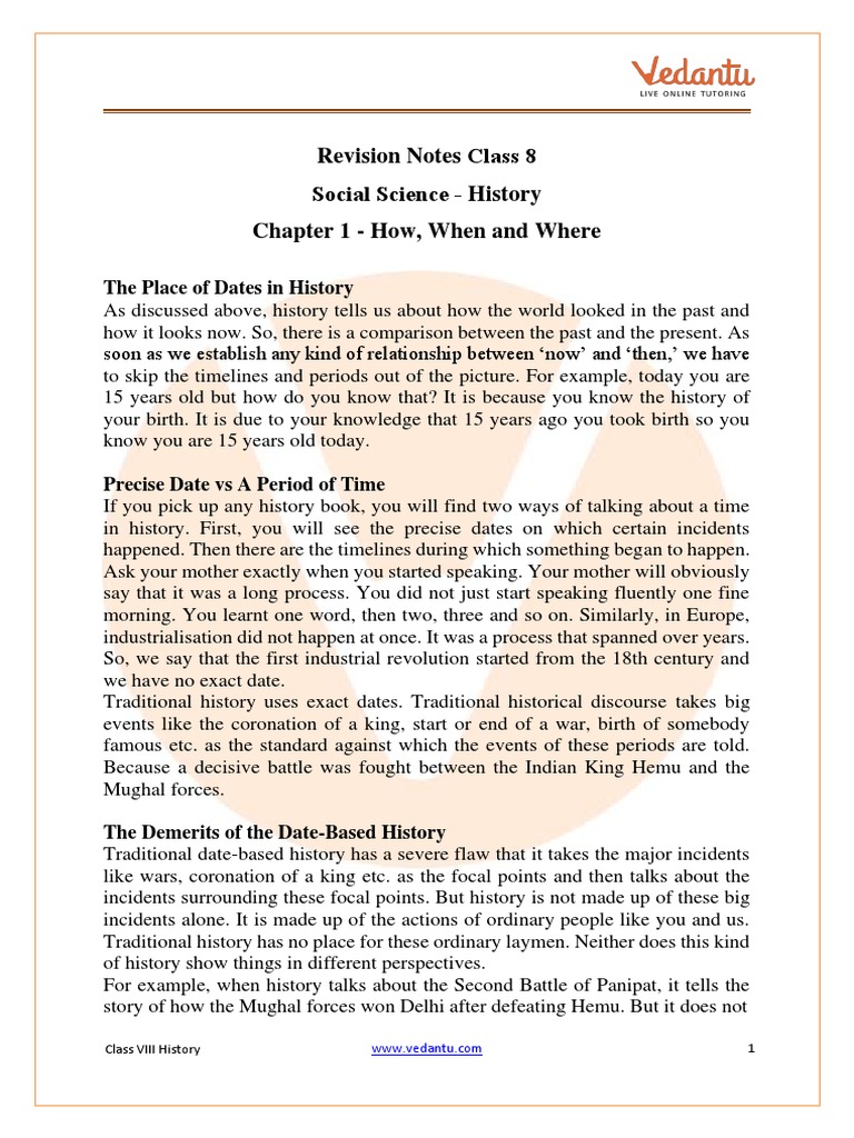CBSE Class 8 History Chapter 1 Notes - How, When and Where | PDF