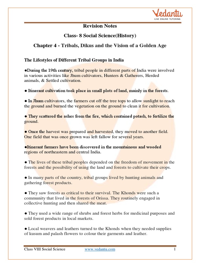 CBSE Class 8 History Chapter 4 Notes - Tribals, Dikus and The Vision of ...