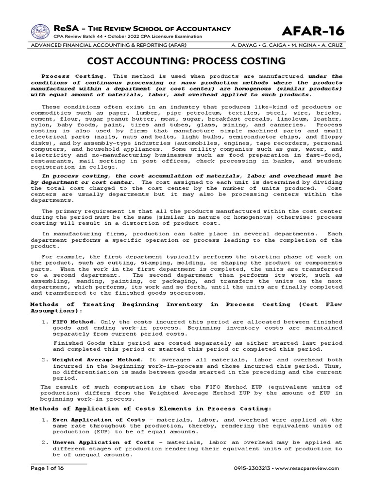 AFAR-16 (Process Costing) | PDF | Inventory | Cost