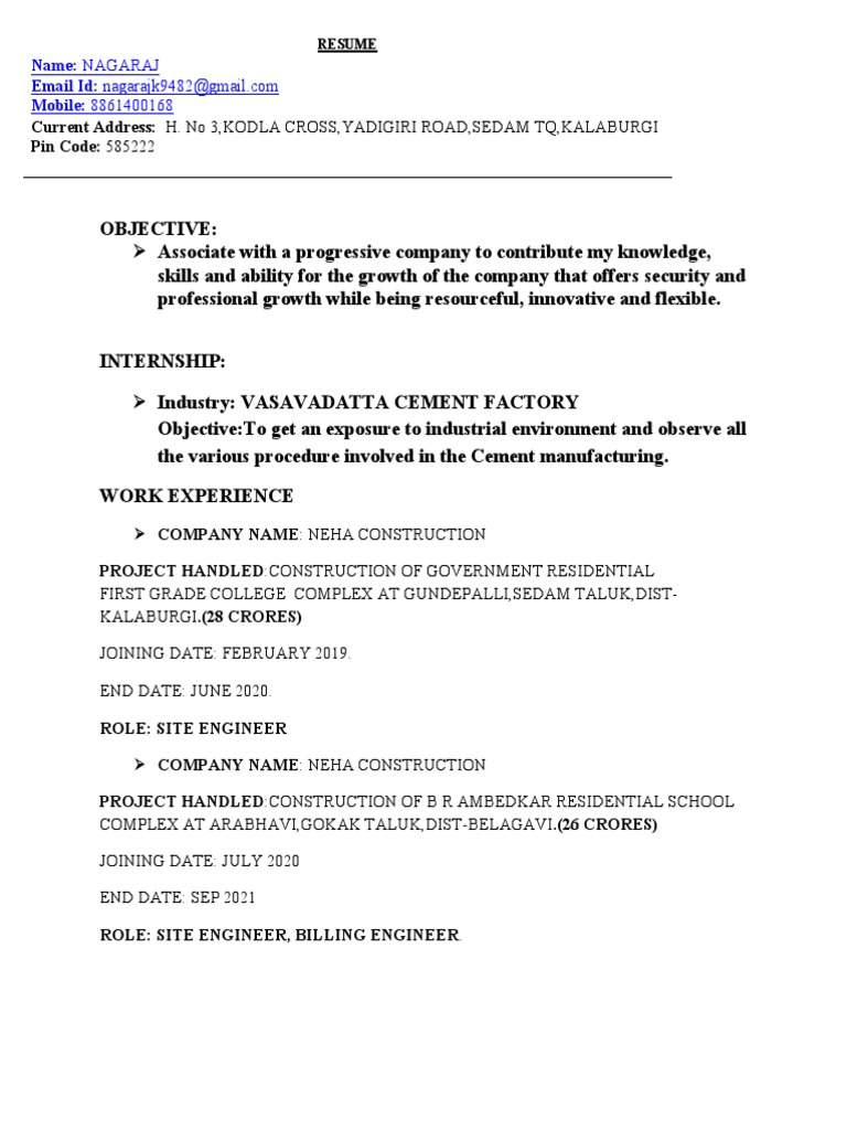 Nagaraj Resume Civil | PDF