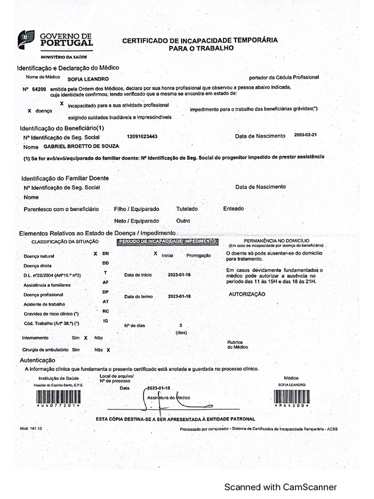 Certificado de Incapacidade Temporária P | PDF
