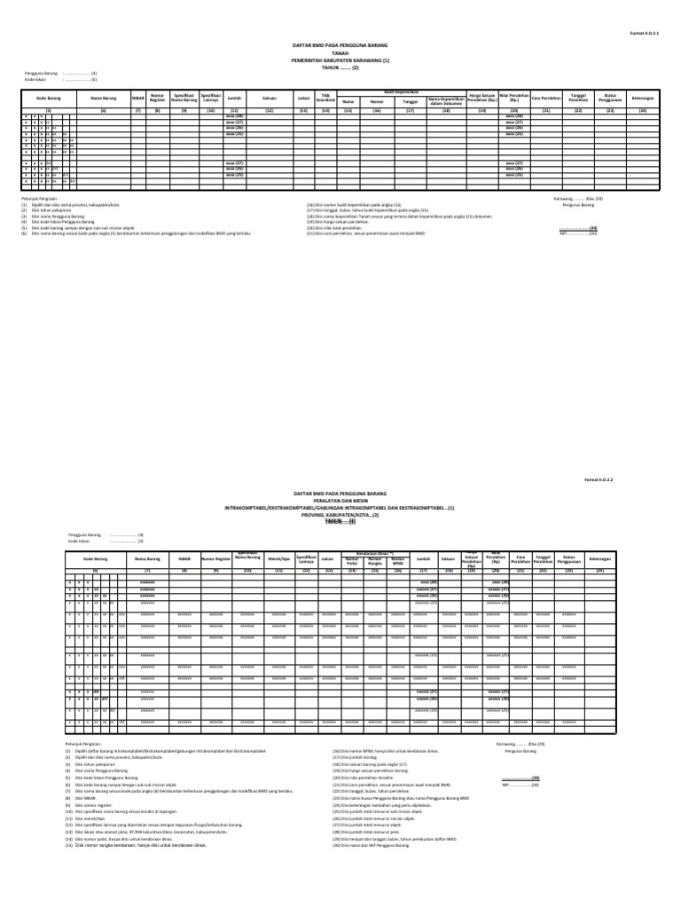 Penggunaan BMD Pengguna Barang Form Permendagri No. 47 | PDF