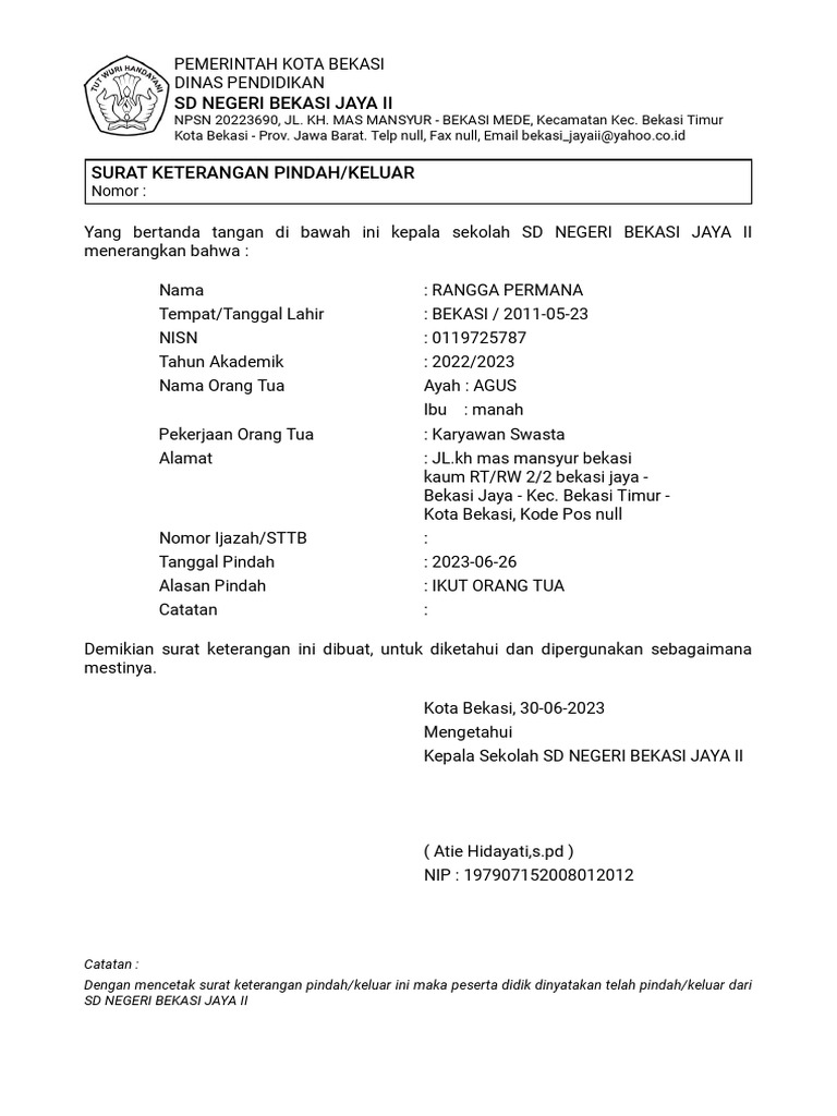 Mutasi Rangga Permana | PDF