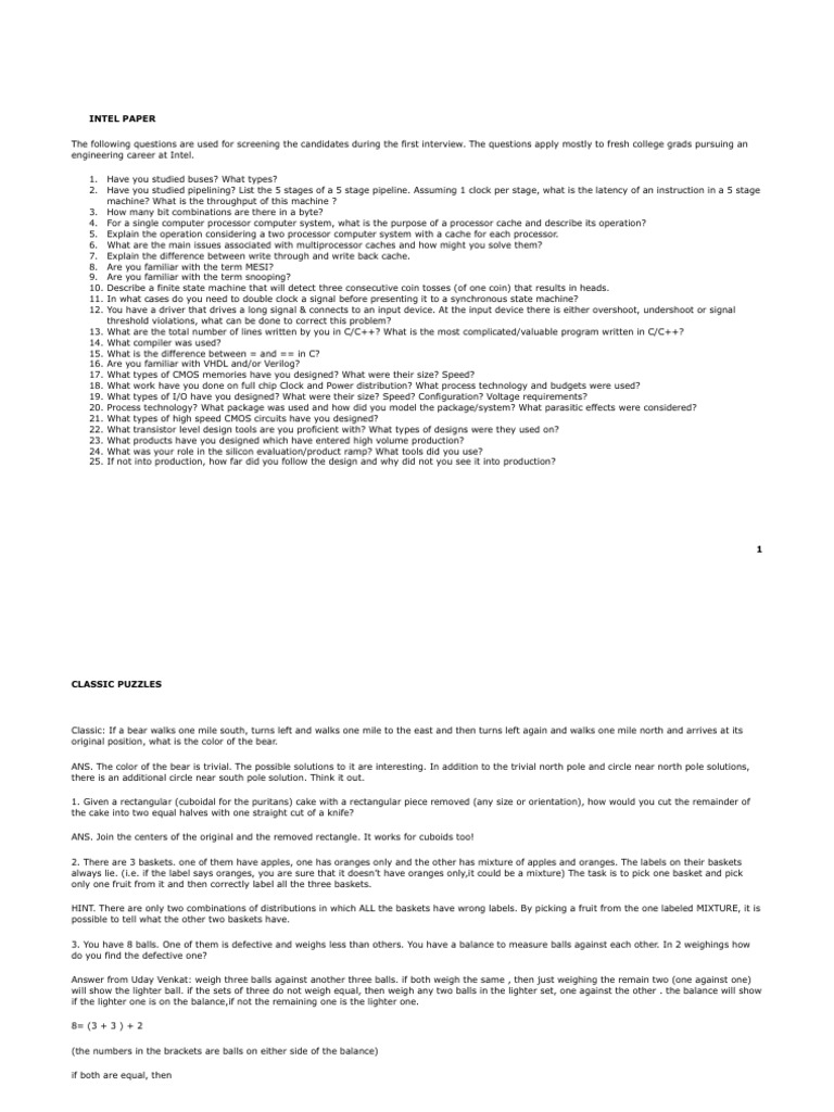Puzzles And Intel Questions Pdf Array Data Structure C