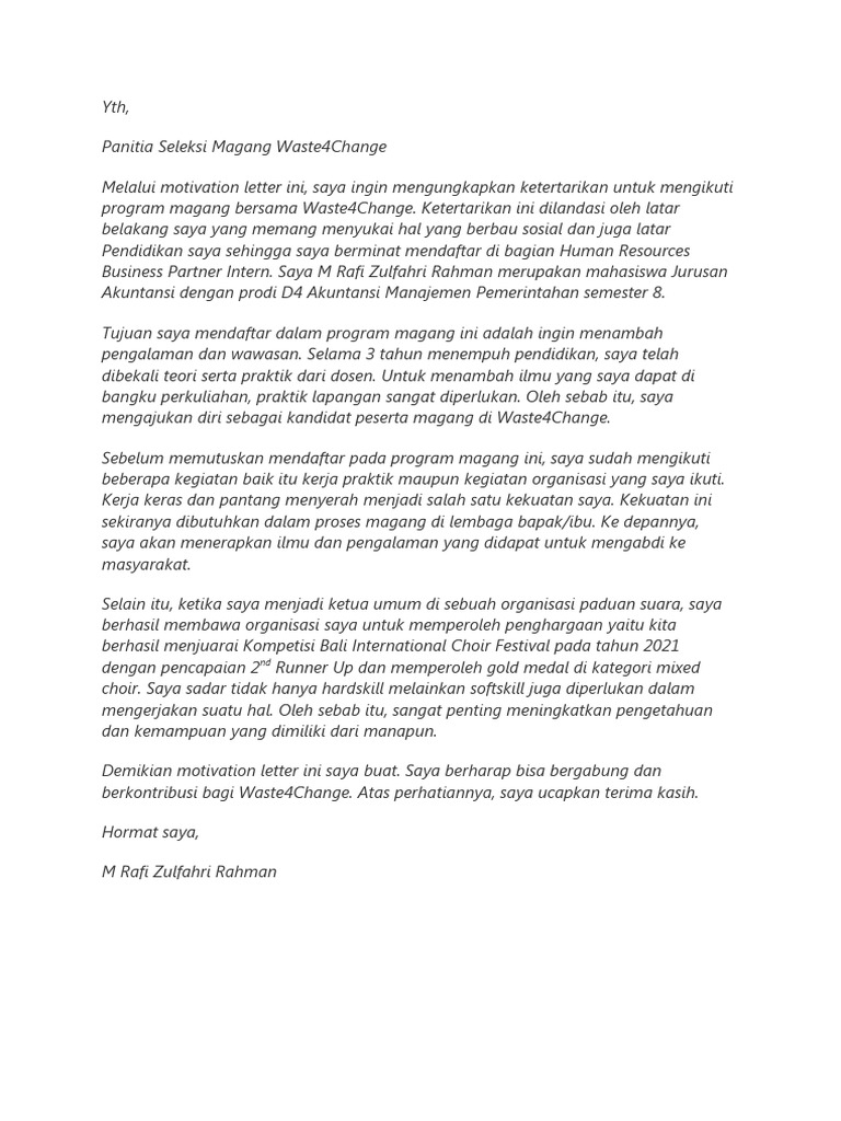 Motivation Letter - M Rafi | PDF