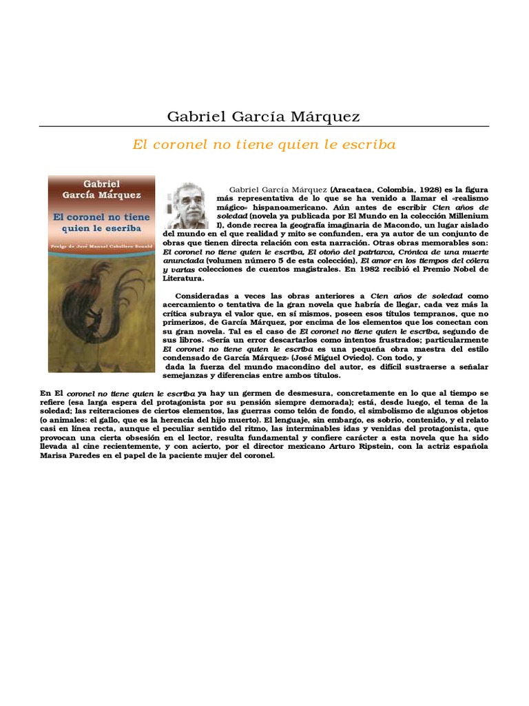 El Coronel No Tiene Quien Le Escriba | PDF | Gabriel García Márquez