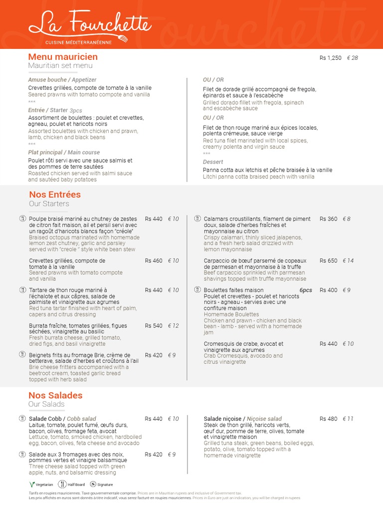 Menu Mauricien : Plats et Tarifs | PDF | sauce | Curry