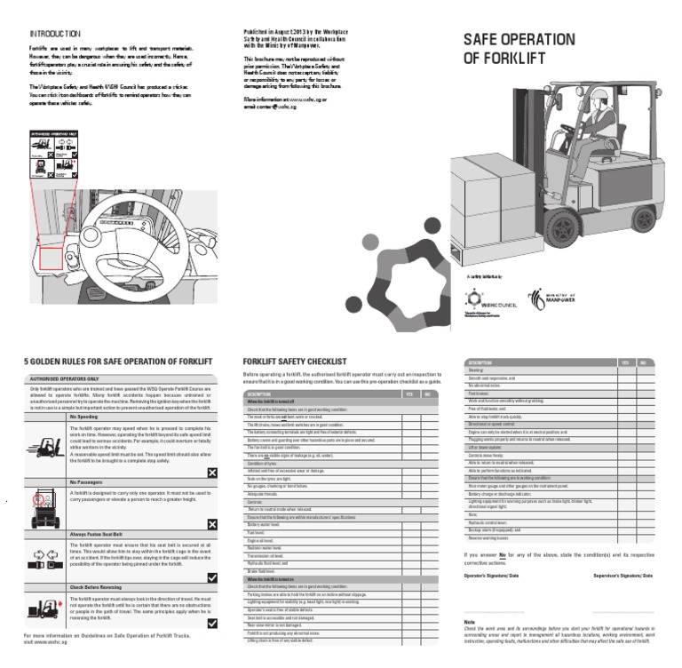 Safe Operation of Forklift Brochure - English | Download Free PDF | Forklift | Elevator