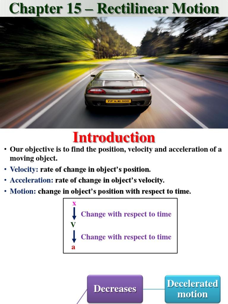 Chapter 15 - Rectilinear Motion | PDF | Acceleration | Velocity