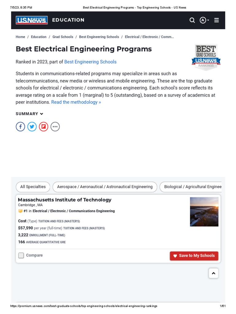 Top 50 Electrical Engineering Colleges