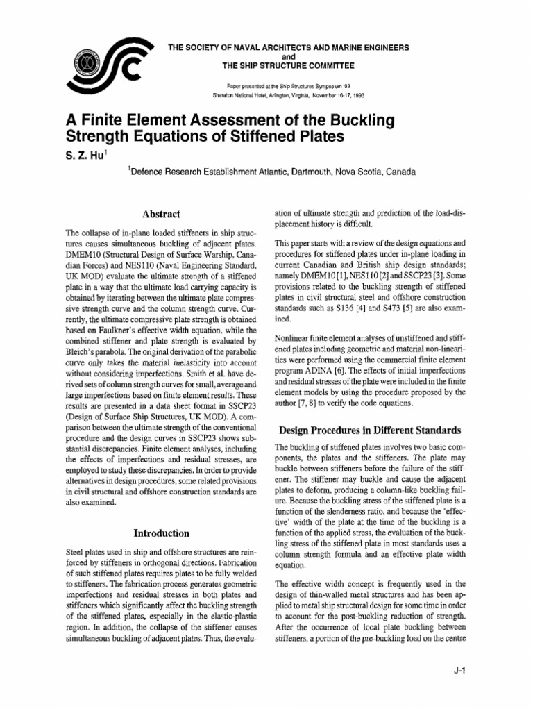 A Finite Element Assessment Of The Buckling Strength Equations Of