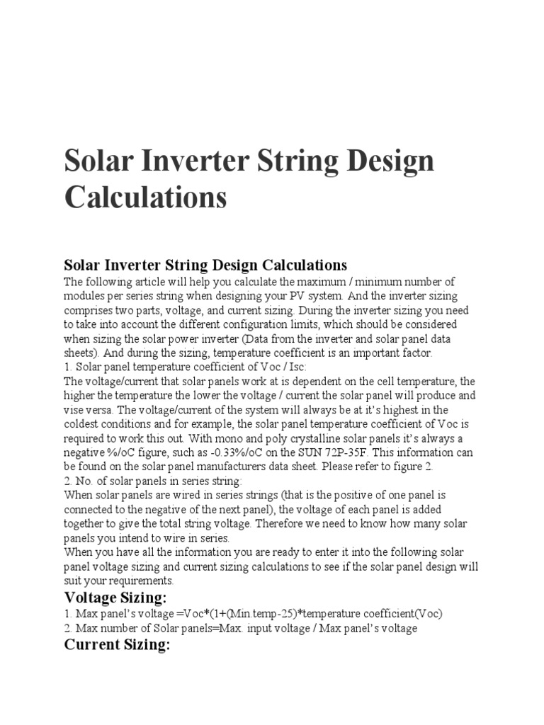 Solar Inverter String Design Calculations | PDF | Solar Panel | Photovoltaics