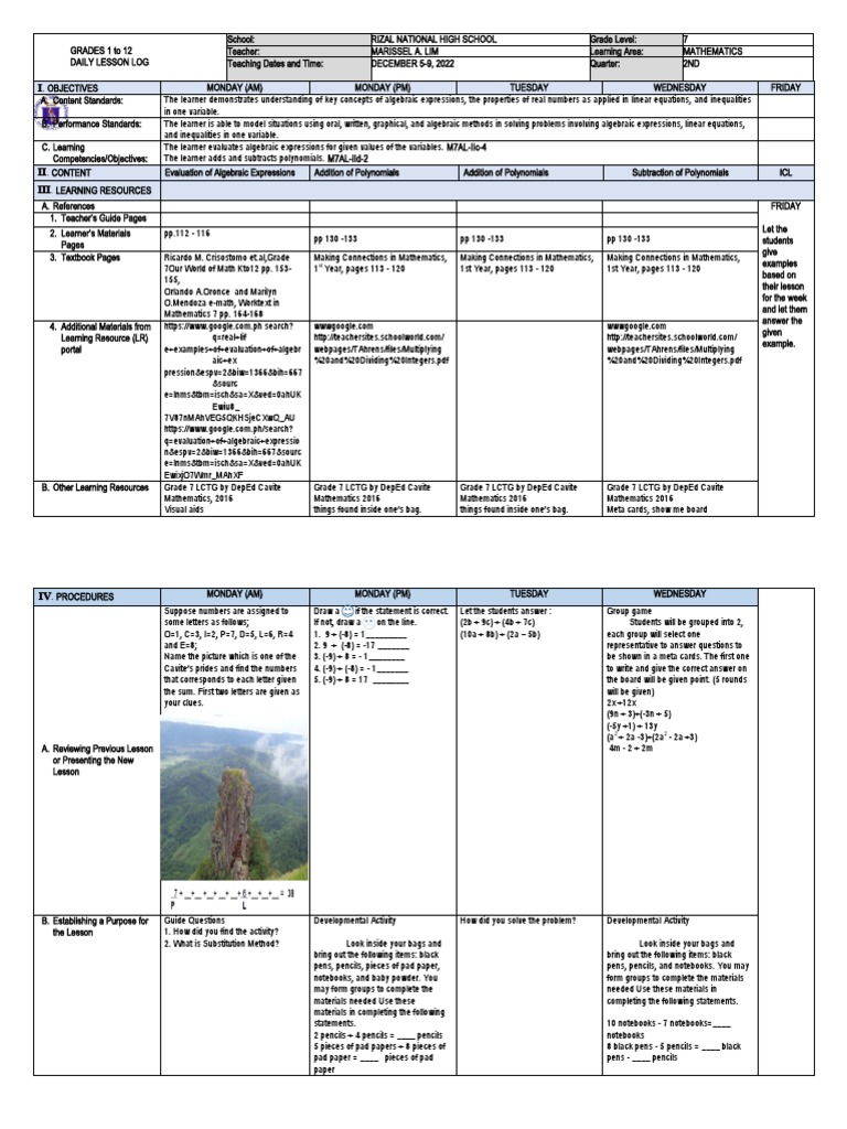 DLL Math 7 Q2 W6 | PDF