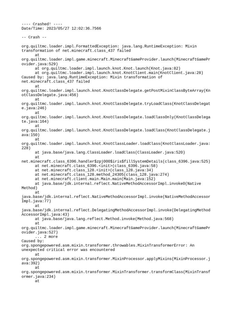 Minecraft Mod Crash Debugging | PDF | Java (Programming Language) | Operating System Technology