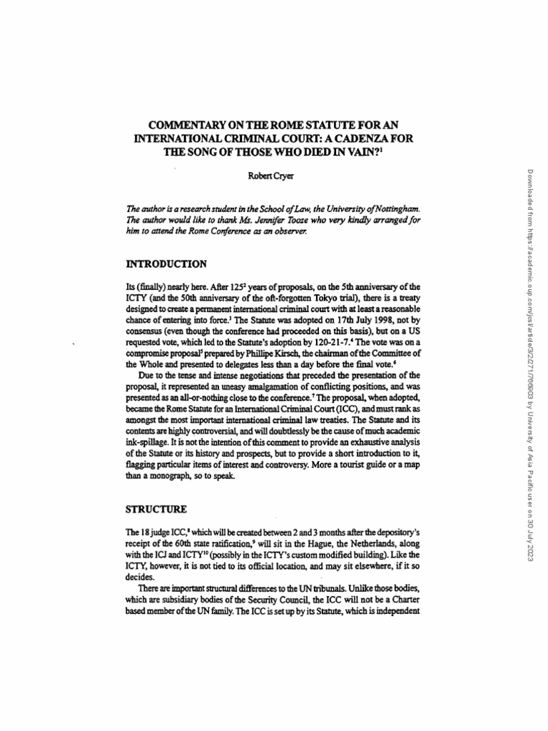 COMMENTARY by Robert Cryer | PDF | International Criminal Court ...
