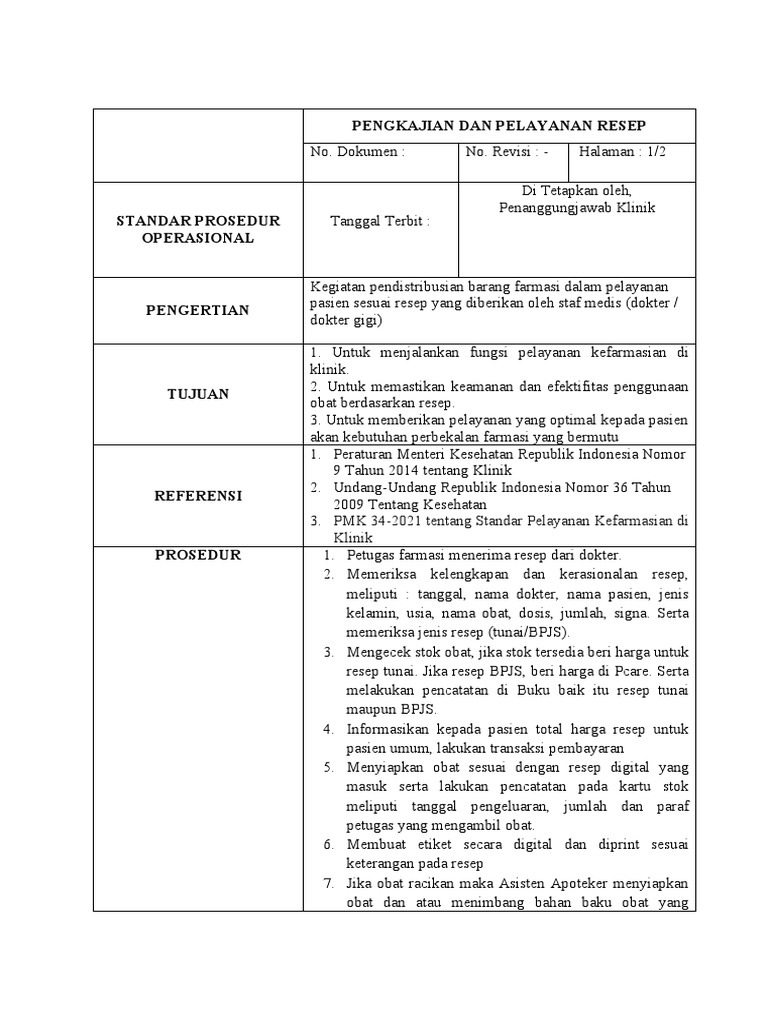 Contoh Sop Pelayanan Resep Pdf
