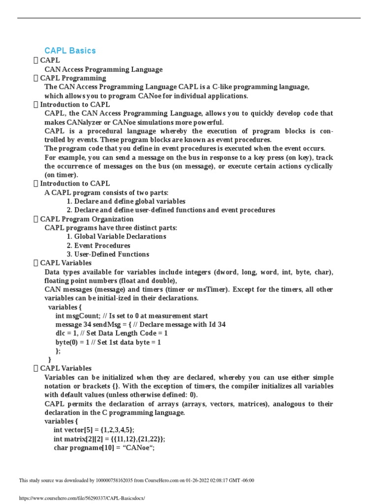 CAPL Basics | PDF | Variable (Computer Science) | Computer Program