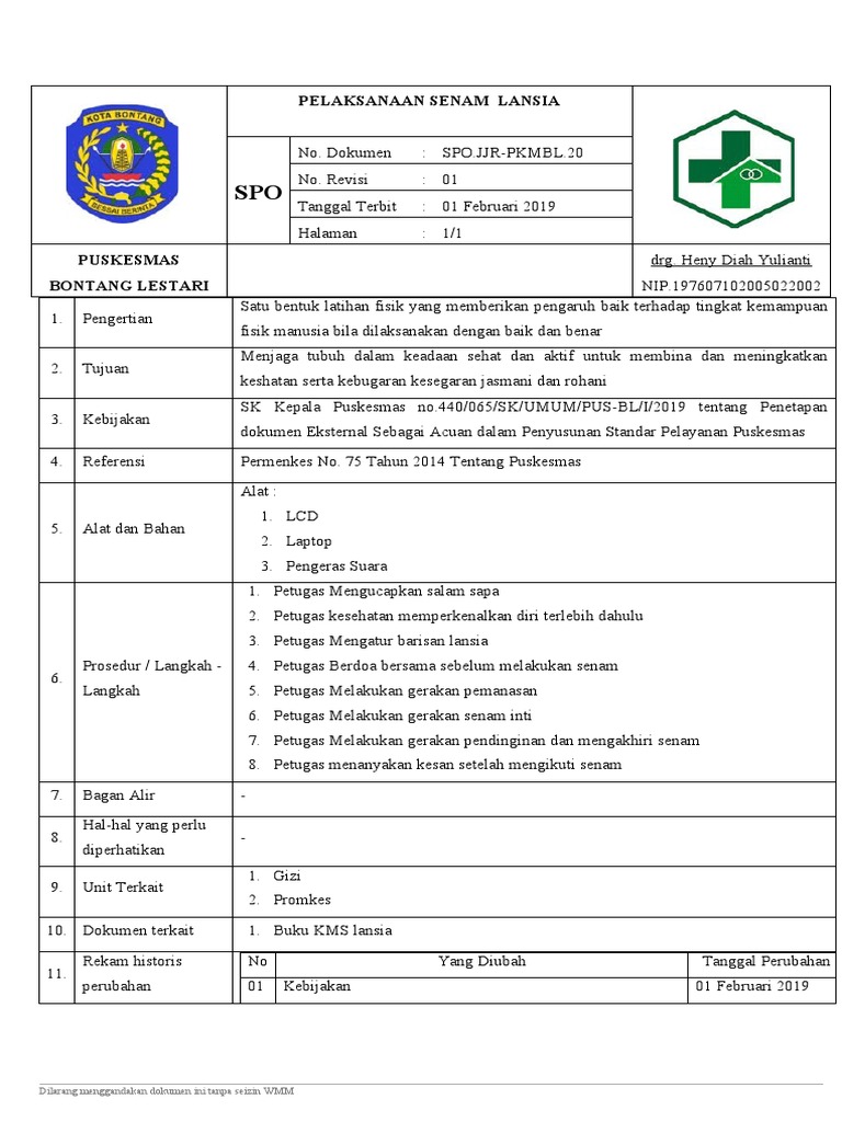 020 Pelaksanaan Senam Lansia 2019 REV 01 | PDF