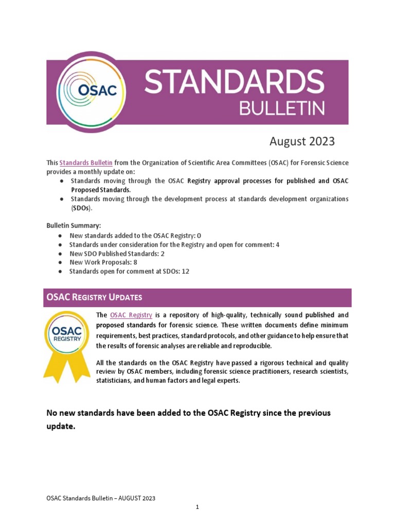 OSAC Standards Bulletin August 2023 | PDF | Dna Profiling | Forensic ...