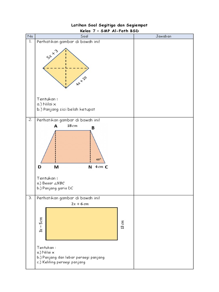 Latihan Soal Segitiga Dan Segiempat | PDF