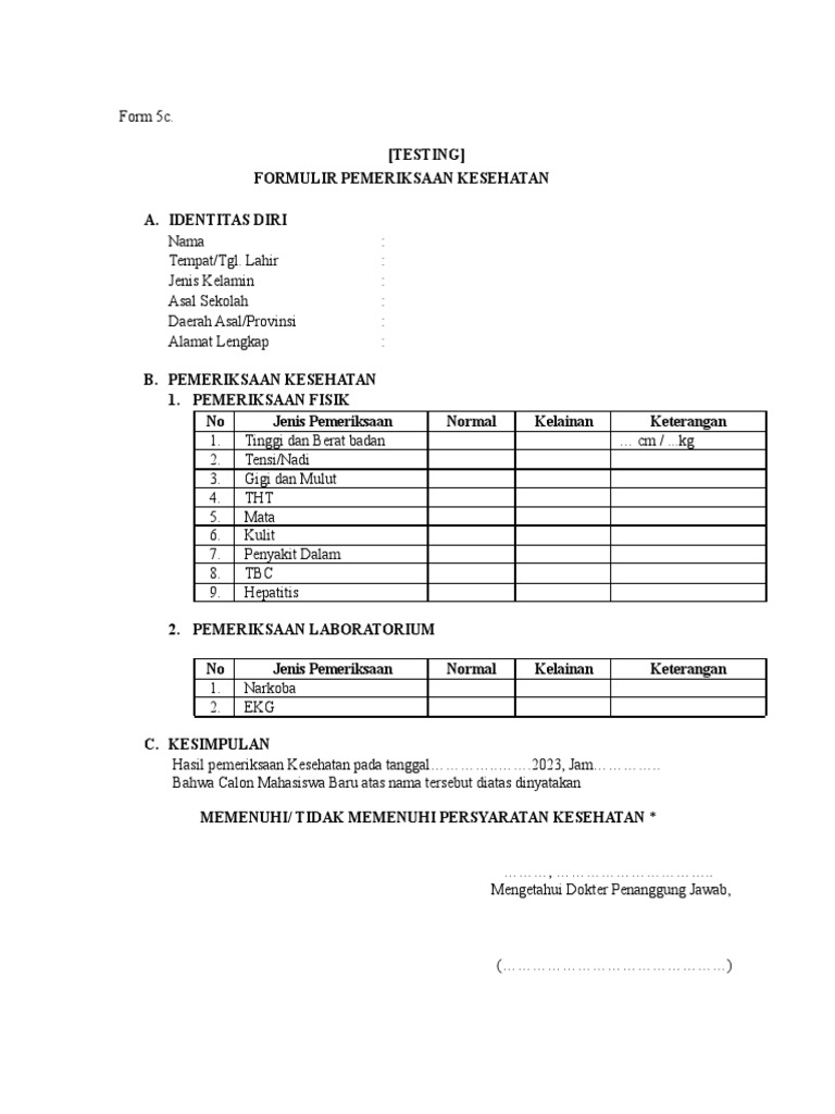Template Surat Pemeriksaan Kesehatan Form 5c | PDF