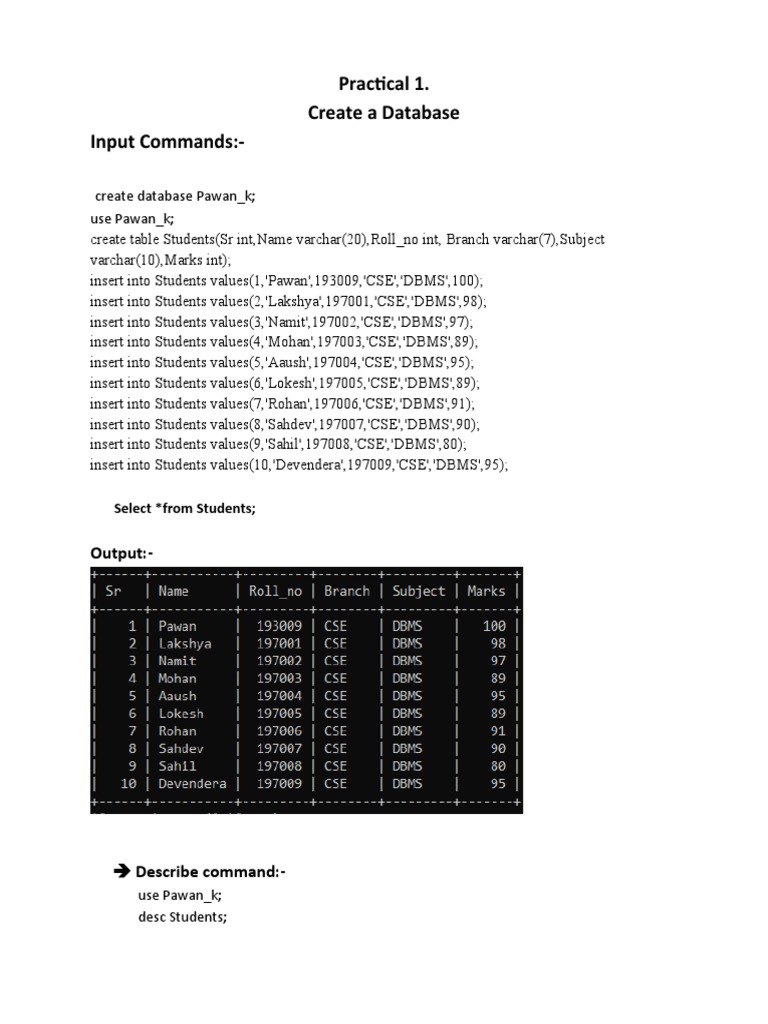 Practical 1 DBMS | PDF