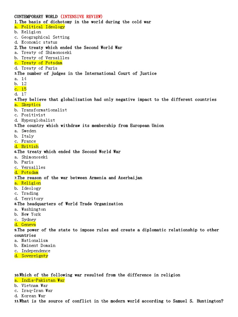 Global Affairs Quiz Guide | PDF | International Monetary Fund ...