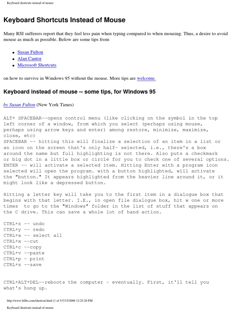 Windows 95 Keyboard Shortcuts Guide | PDF