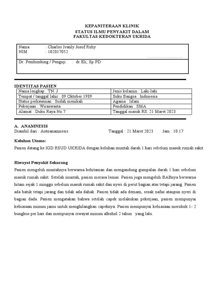 Laporan Kasus IPD - Charlos I.J. Rohy | PDF