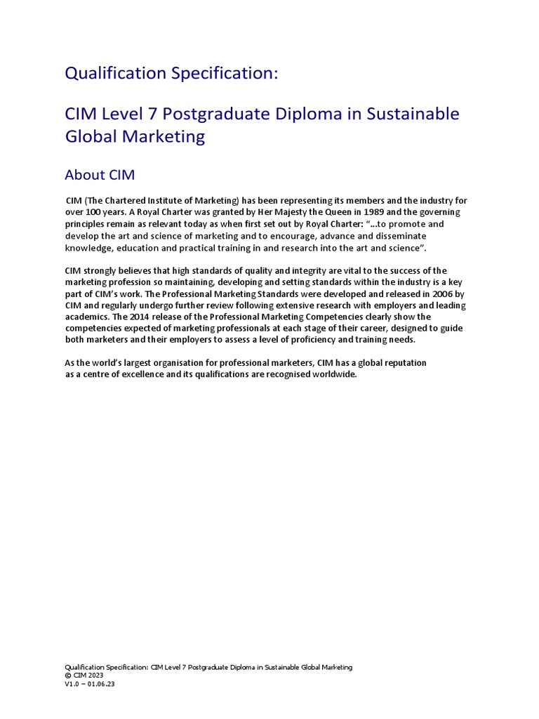 CIM Level 7 Diploma in Sustainable Marketing | PDF | Critical Thinking ...