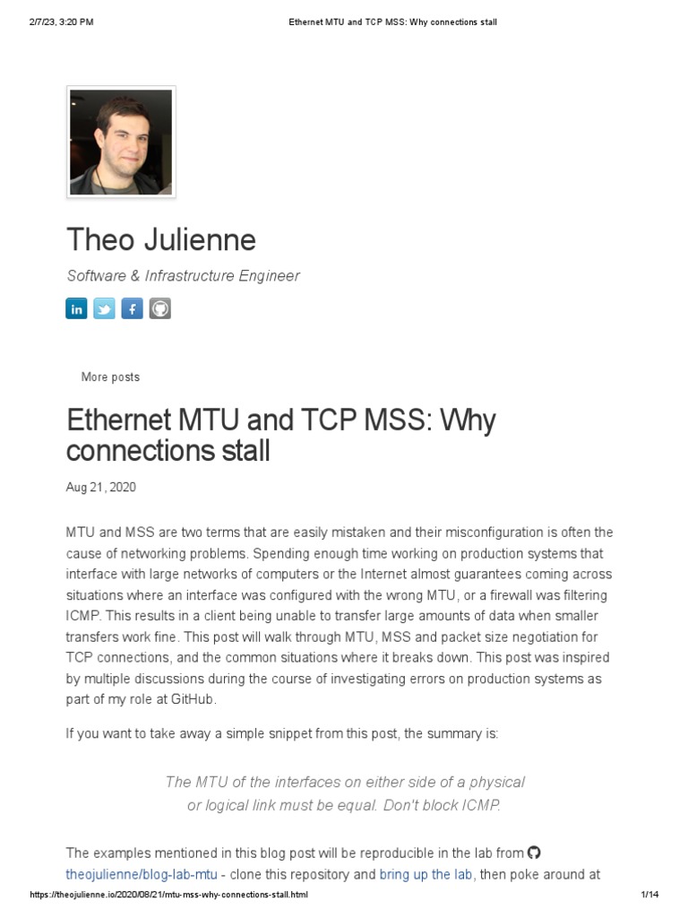 Ethernet MTU and TCP MSS - Why Connections Stall | PDF | Transmission ...