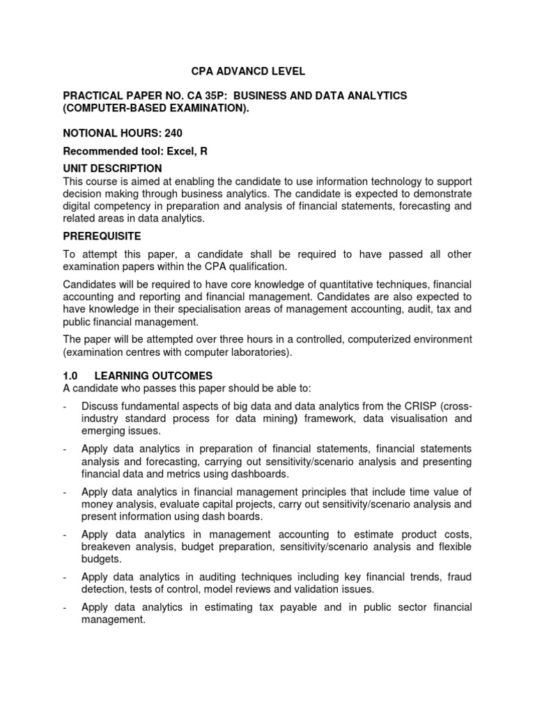 CPA-BUSINESS-DATA-ANALYTICS-SYLLABUS-PROVISIONAL-VERSION | PDF | Data Analysis | Analytics