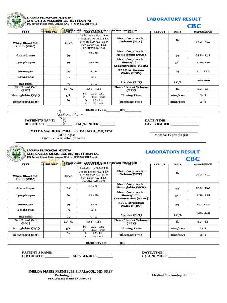 CBC Form New 2021 | PDF | Blood | Clinical Pathology