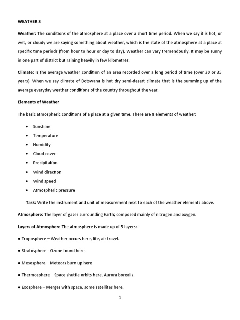 Weather Elements and Instruments Overview | PDF | Atmosphere Of Earth ...