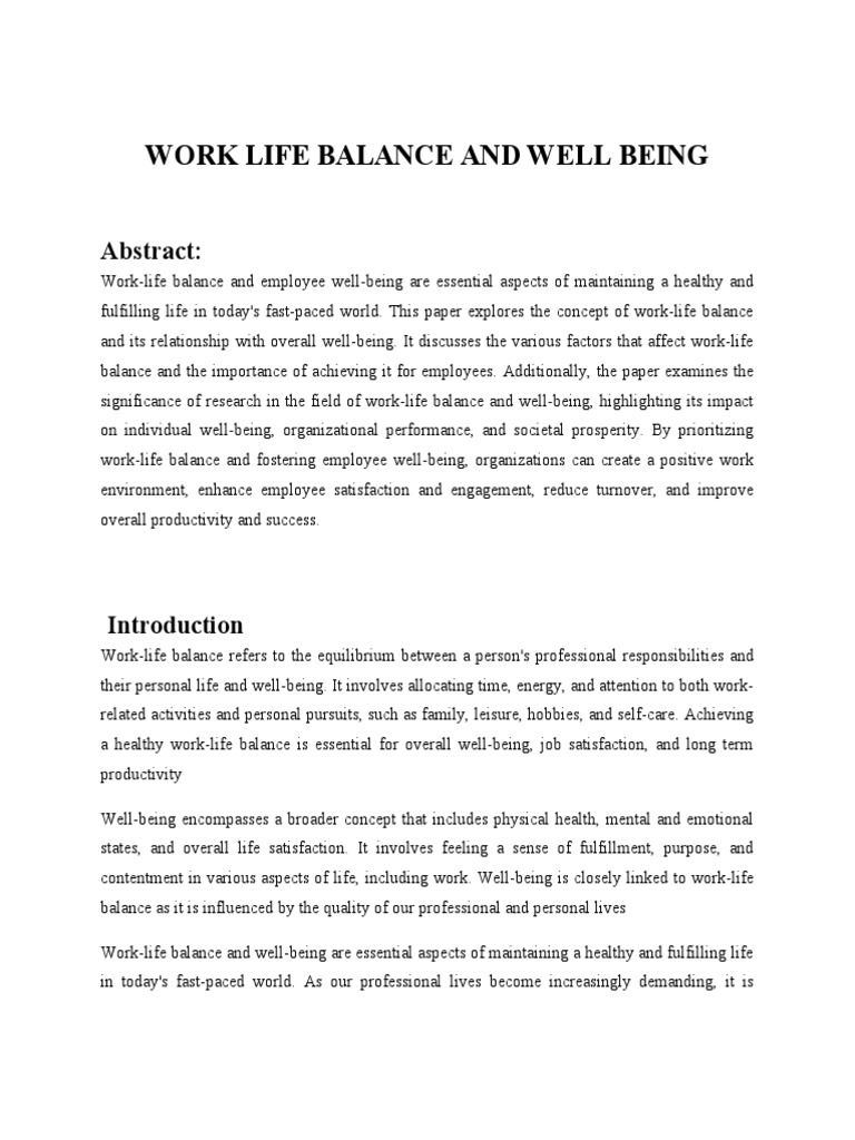 Work Life Balance and Well Being-1 | PDF | Mental Health | Quality Of Life