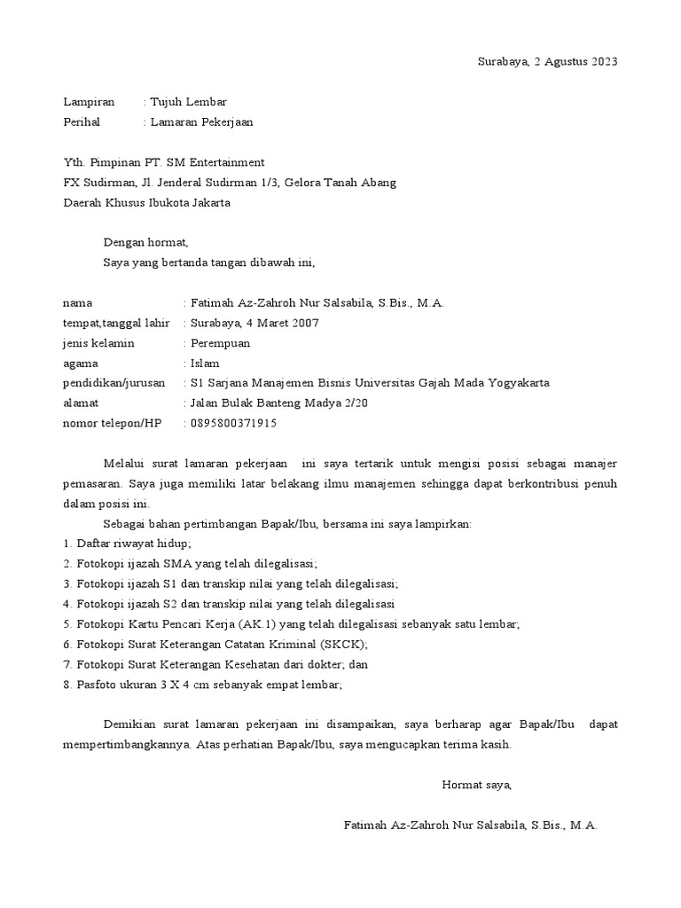 Surat Lamaran Pekerjaan (Fix) - 1 | PDF