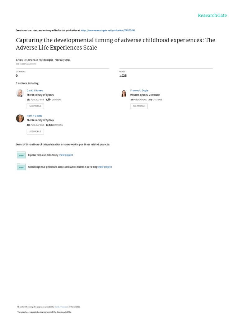 Capturing The Developmental Timing of Adverse Childhood Experiences: The Adverse Life ...