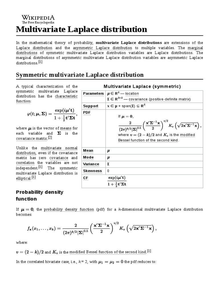 Multivariate Laplace Distribution Overview | PDF | Covariance Matrix ...