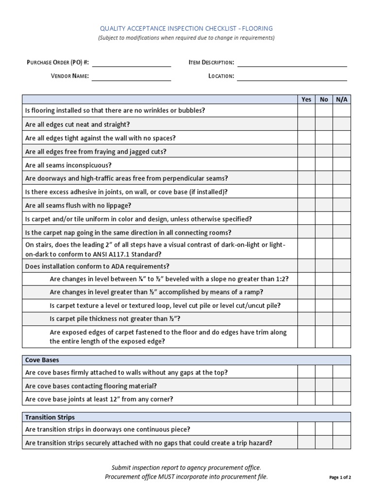 Flooring Checklist Rev 0 | PDF | Flooring | Carpet