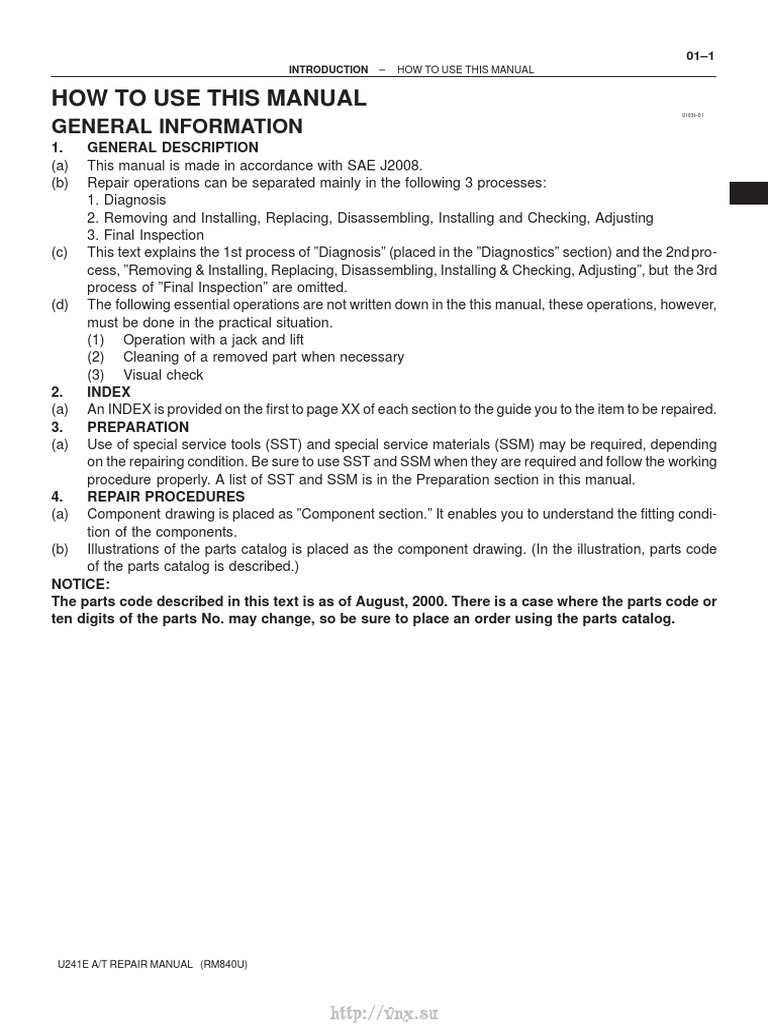 Automatic Transmission - Transaxle U241e (Rm840u) | PDF | Automatic ...