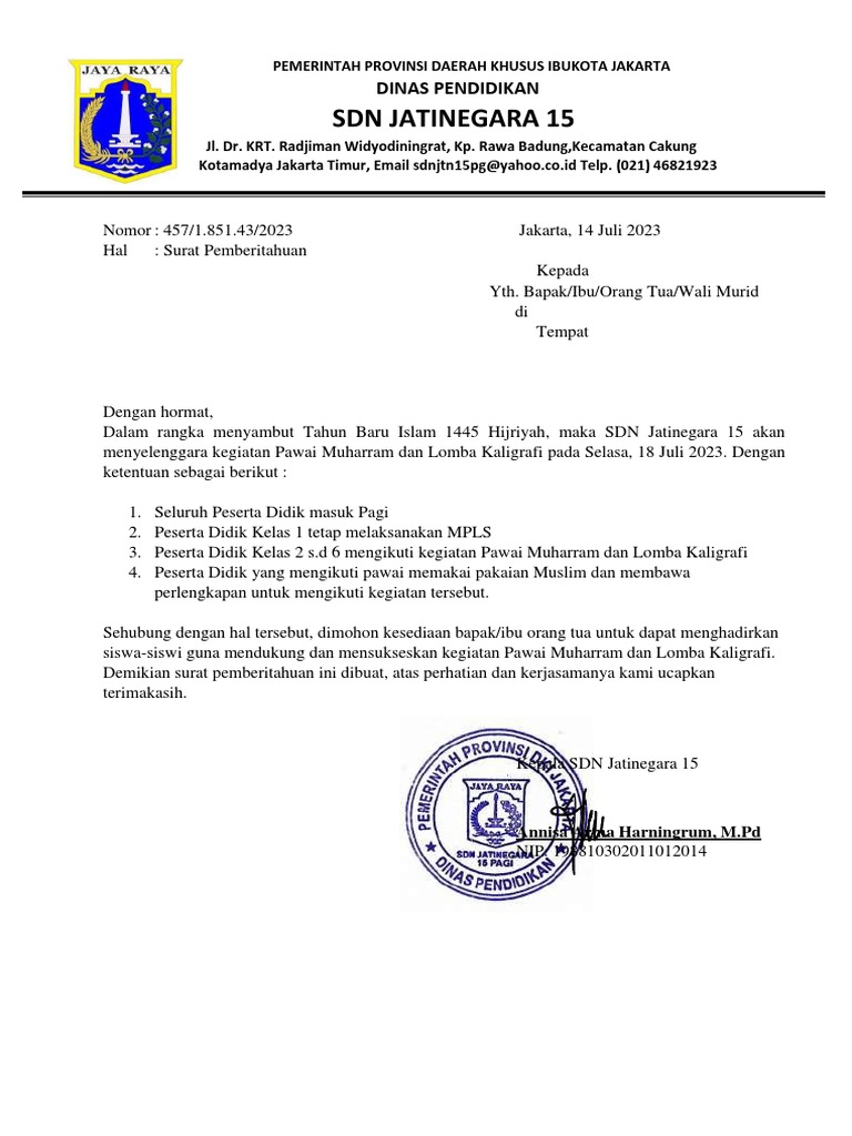 Surat Pemberitahuan Kegiatan Pawai Muharram | PDF