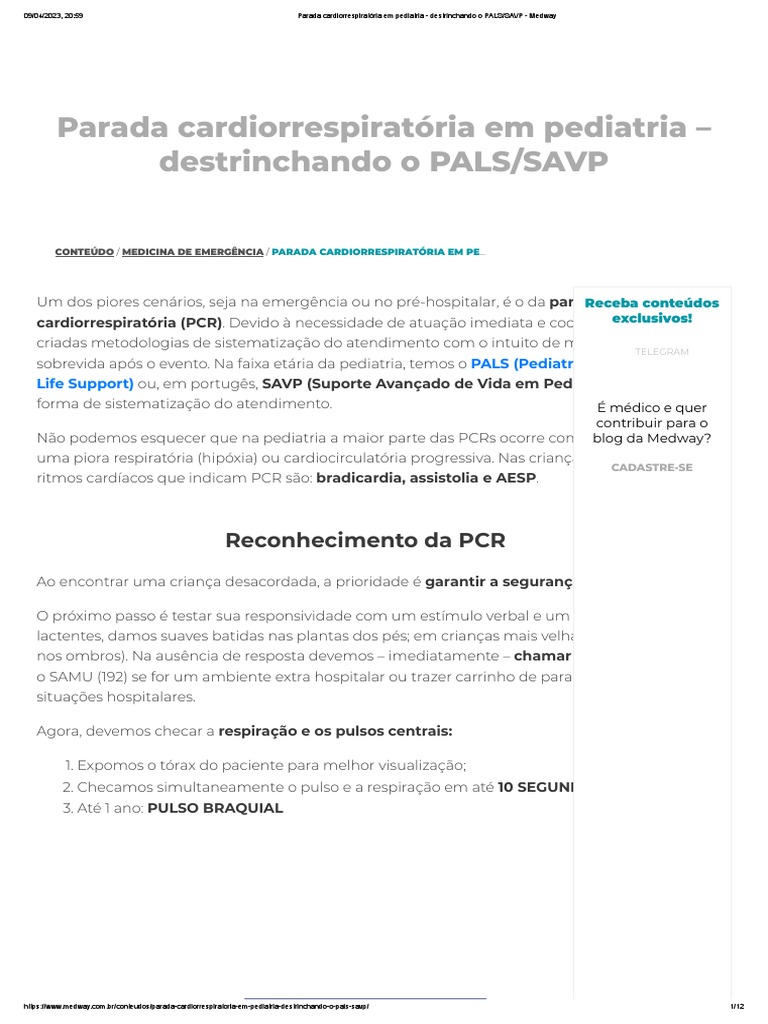 Parada Cardíaca Pediátrica: Guia PALS/SAVP | PDF | Coração | Reanimação ...