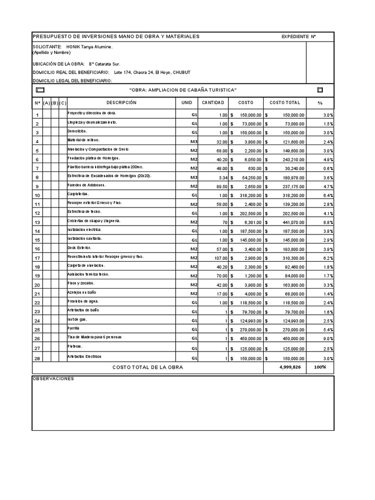 Planilla Computo y Presupuesto | Descargar gratis PDF | Ingeniería de Edificación | Materiales ...
