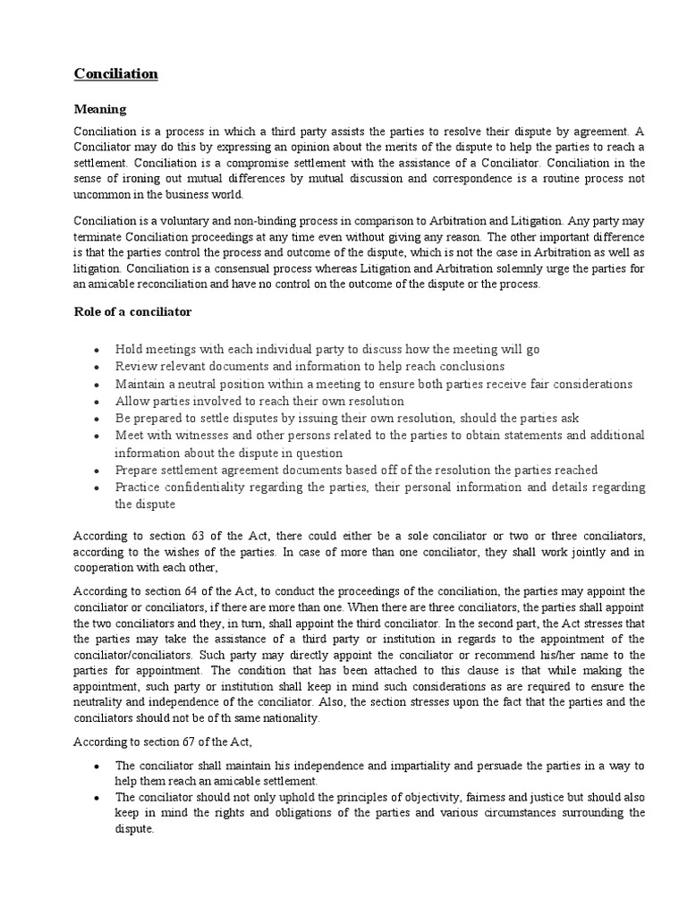 Conciliation Notes | PDF | Arbitration | Lawsuit
