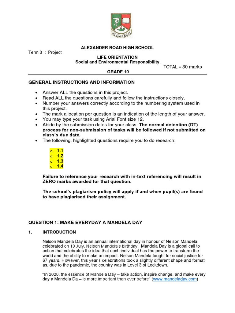 GR 10 Term 3 Assignment | PDF